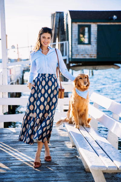KJP Women's Paisley Garden Maxi Skirt in Navy Blue – Kiel James Patrick