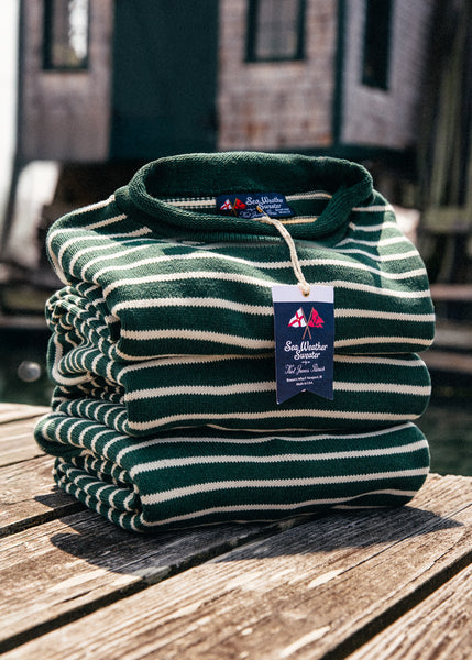 KJP Men's Douglas Cotton Rollneck Sweater in Green and White Stripe ...