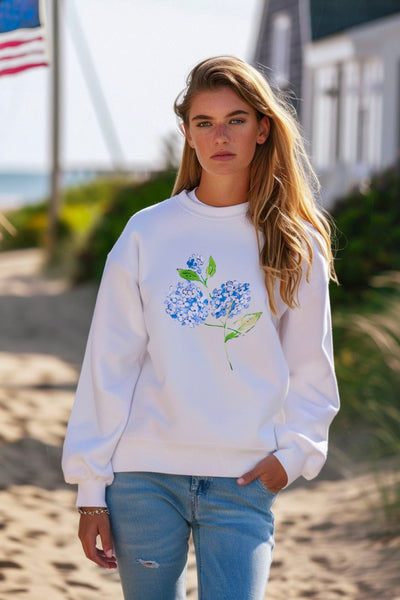 KJP Women's Hydrangea Bloom Crewneck Sweatshirt in White – Kiel James ...