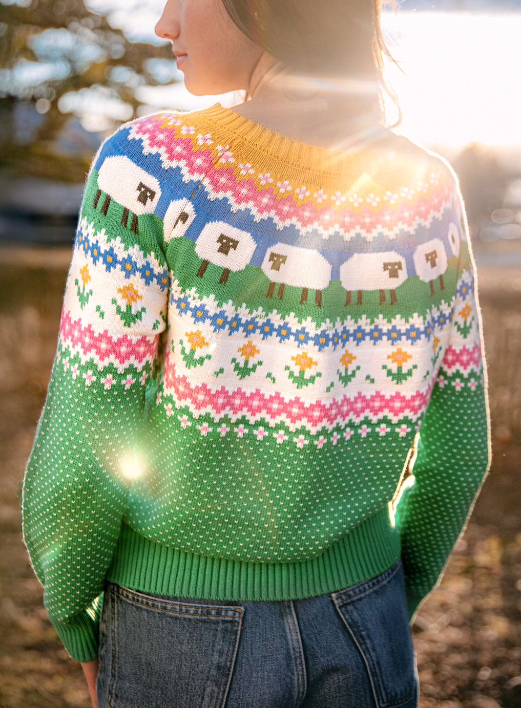 KJP Women's Sheep Fair Isle Crewneck Cotton Sweater – Kiel James Patrick