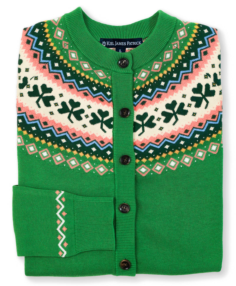 KJP Women's Cloverfield St. Patrick's Day Fair Isle Cardigan Sweater ...