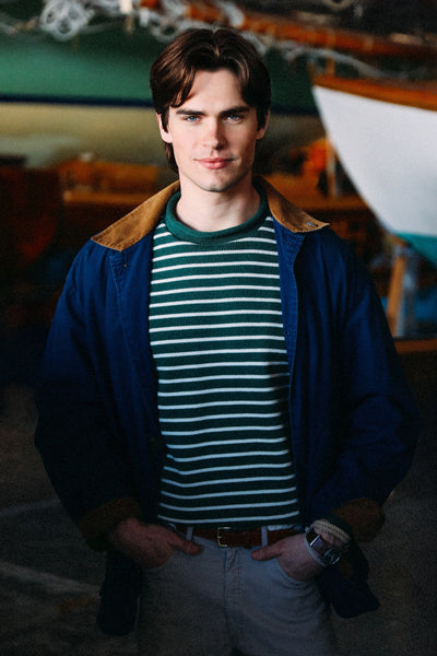 KJP Men's Douglas Cotton Rollneck Sweater in Green and White Stripe ...