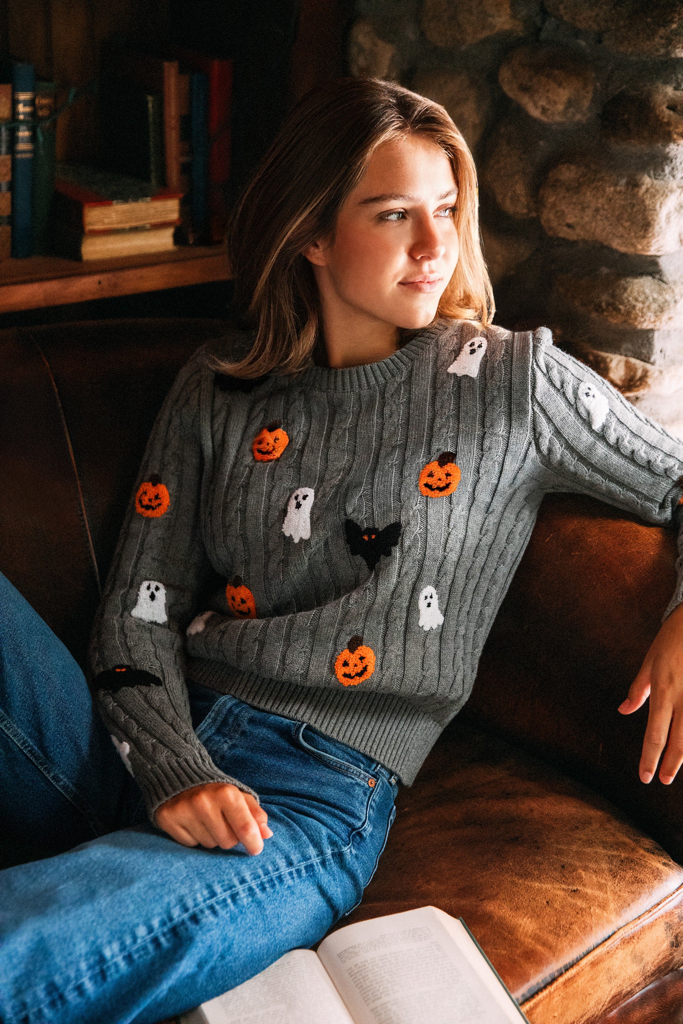 KJP Women's The Haunting Hour Cable Knit Halloween Sweater – Kiel James ...
