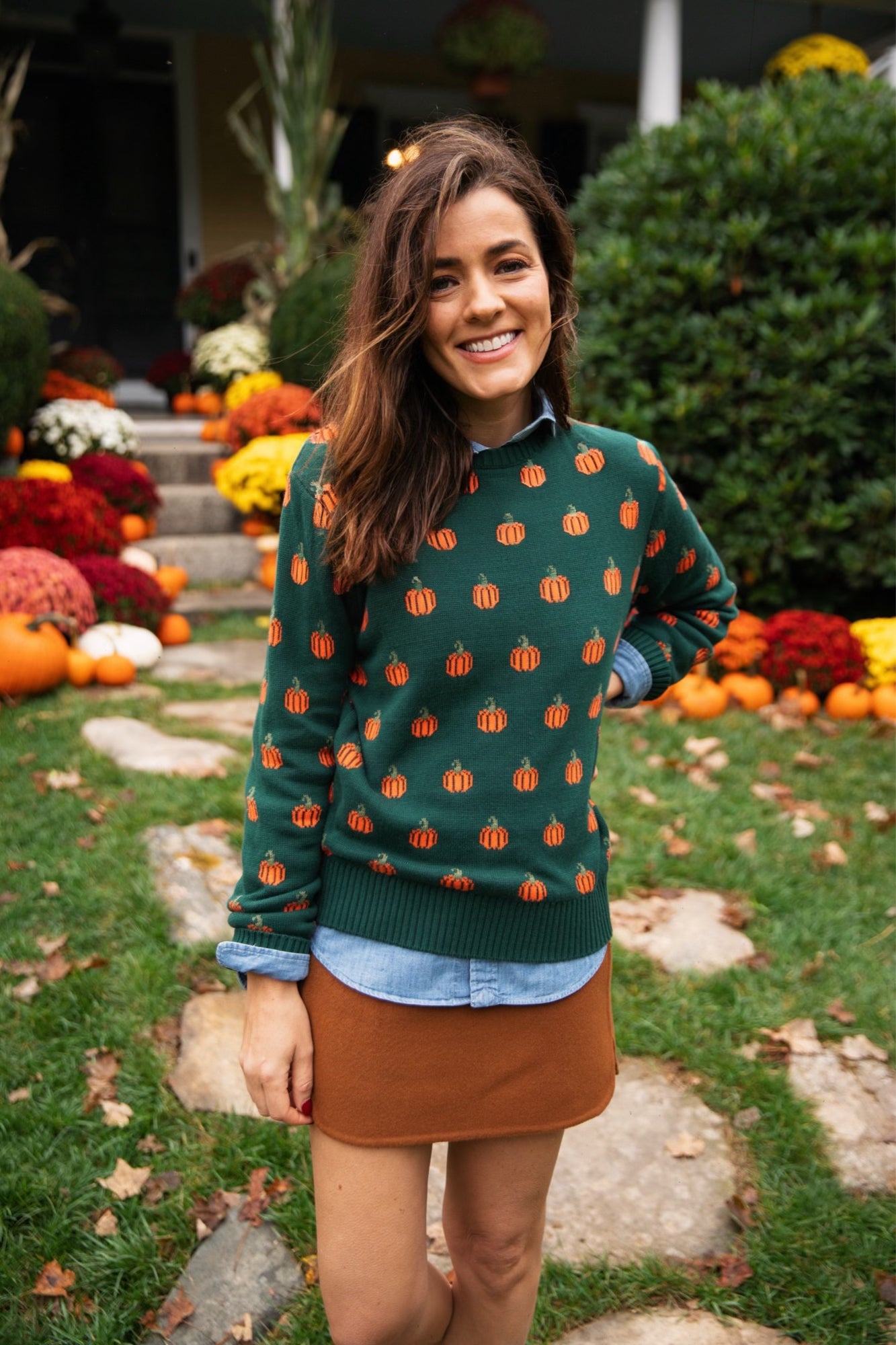 KJP Women's Country Pumpkin Sweater Crewneck Fall Sweater in Green ...