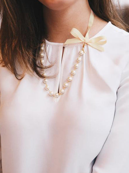KJP Queen B Ribbon Bow Pearl Necklace – Kiel James Patrick