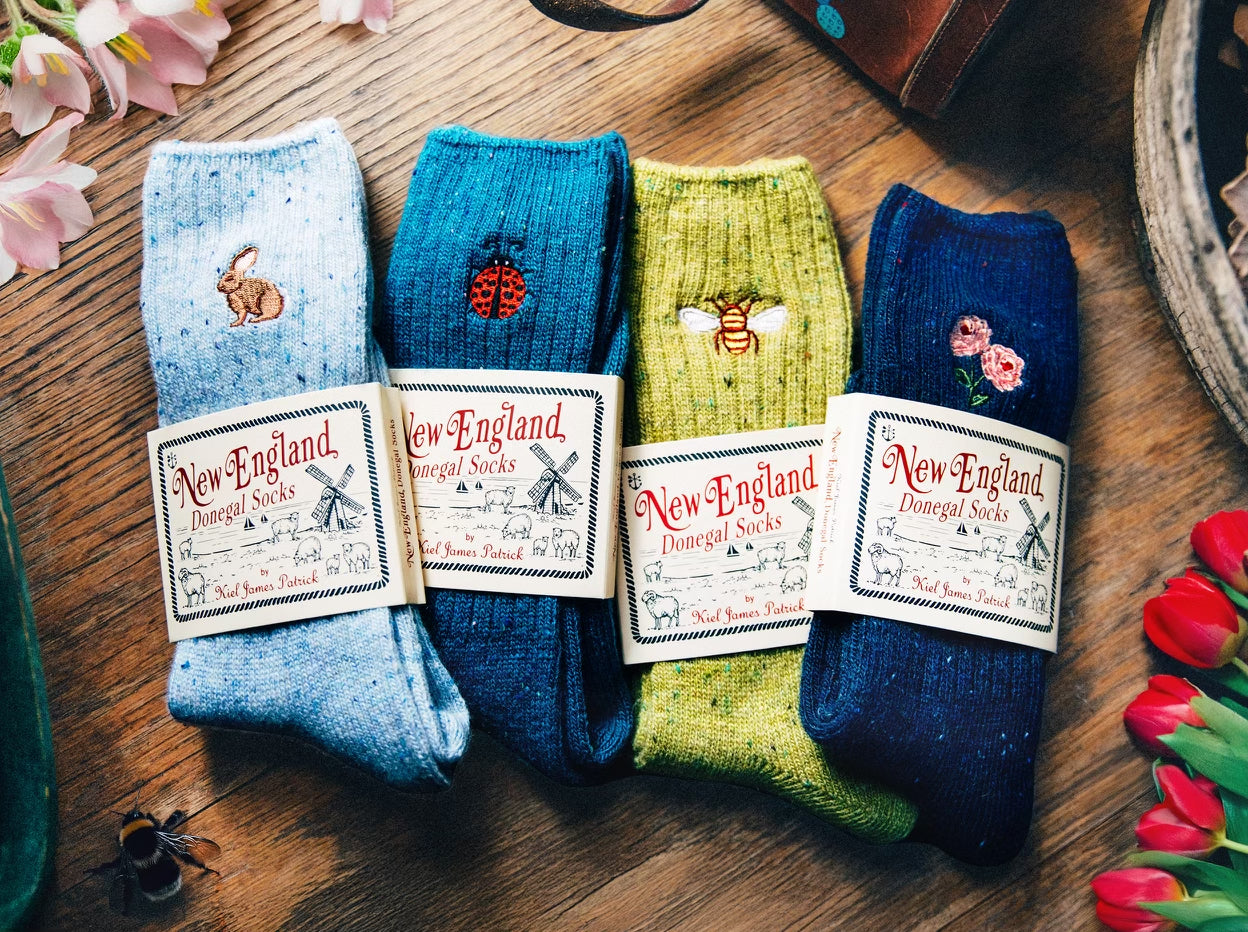 KJP Spring Bloom Embroidered Donegal Sock in Navy Blue – Kiel James Patrick