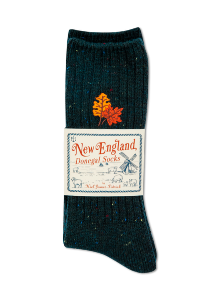 KJP Oak Leaf Embroidered Donegal Socks in Navy Blue – Kiel James Patrick